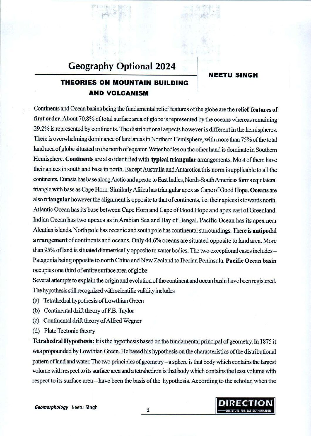 THEORIES ON MOUNTAIN BUILDING AND VOLCANISM - Direction Institute for Geography Optional