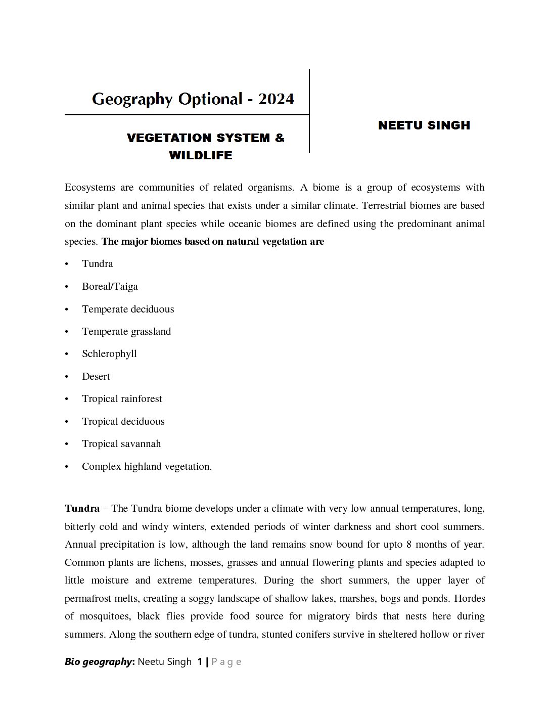 VEGETATION SYSTEMS AND WILDLIFE OF THE WORLD - Direction Institute for ...