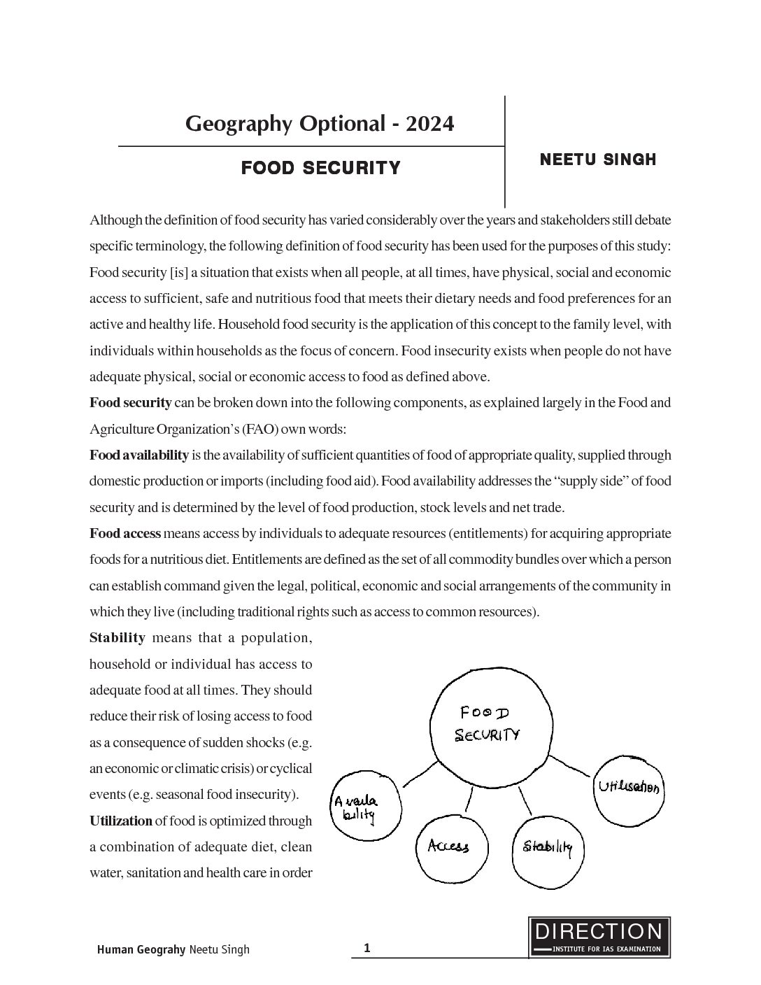 Food Security - Direction Institute for Geography Optional