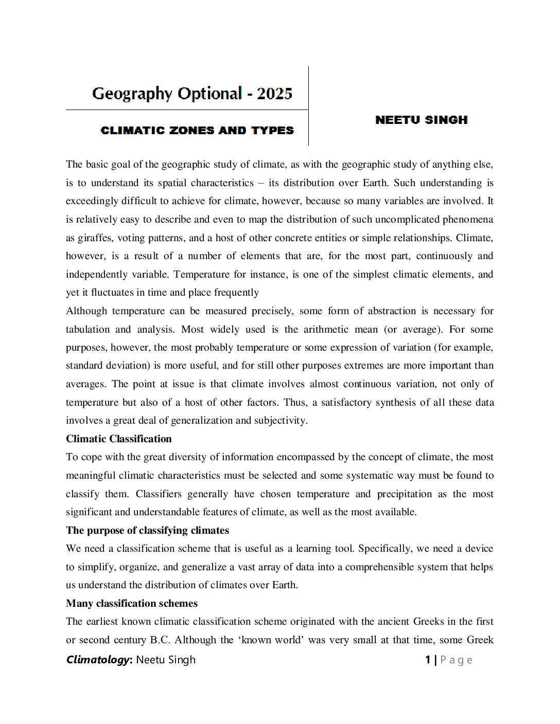 CLIMATIC CLASSIFICATION - Direction Institute for Geography Optional